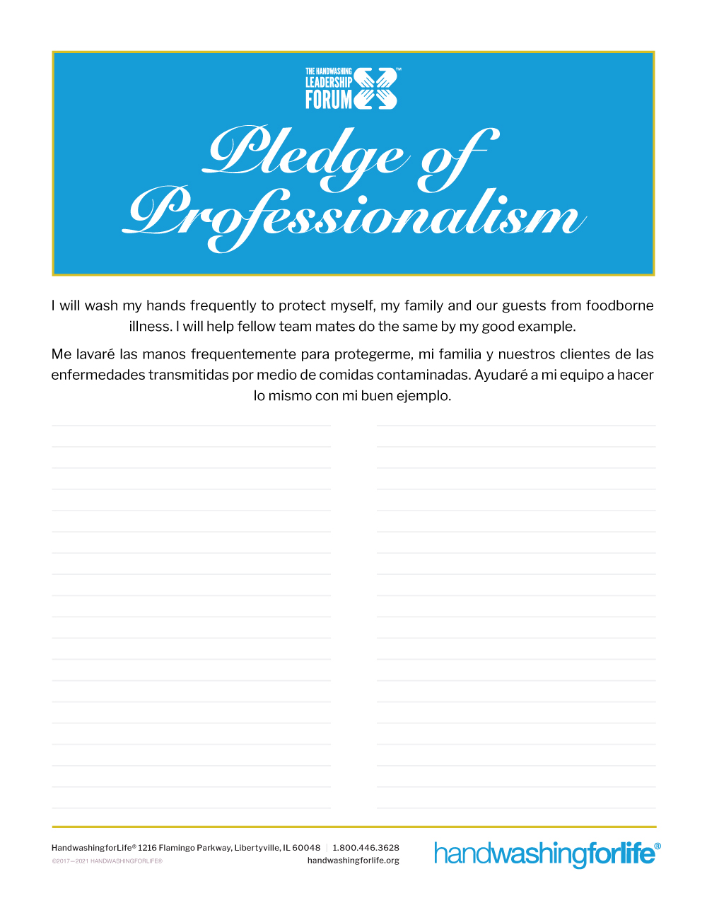 Pledge of Professionalism: Bilingual - HandwashingForLife®